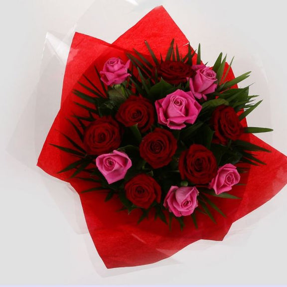12 Blush Roses Pink & Red & Roses BouquetBlush Roses Bouquet, 12 Roses ...