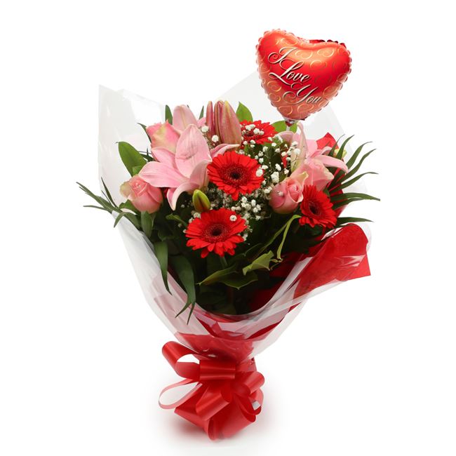 Love You Balloon & Pink Red Deluxe Bouquet – Lovely Flora World