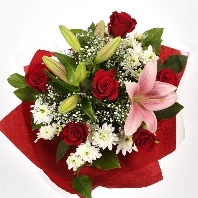 Luxury Princess BouquetRed Roses, Bloom Chrysanthemums, Oriental Lilies ...