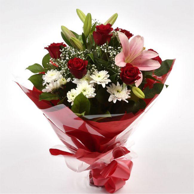 Luxury Princess BouquetRed Roses, Bloom Chrysanthemums, Oriental Lilies ...