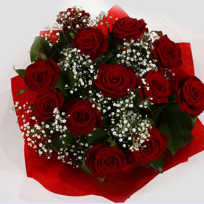 12 Red Roses With Gypsophila12 Red Roses With Gypsophila, A luxurious ...