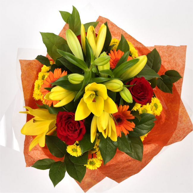 Orange Sunshine BouquetThis Sunshine bouquet features matching Red ...